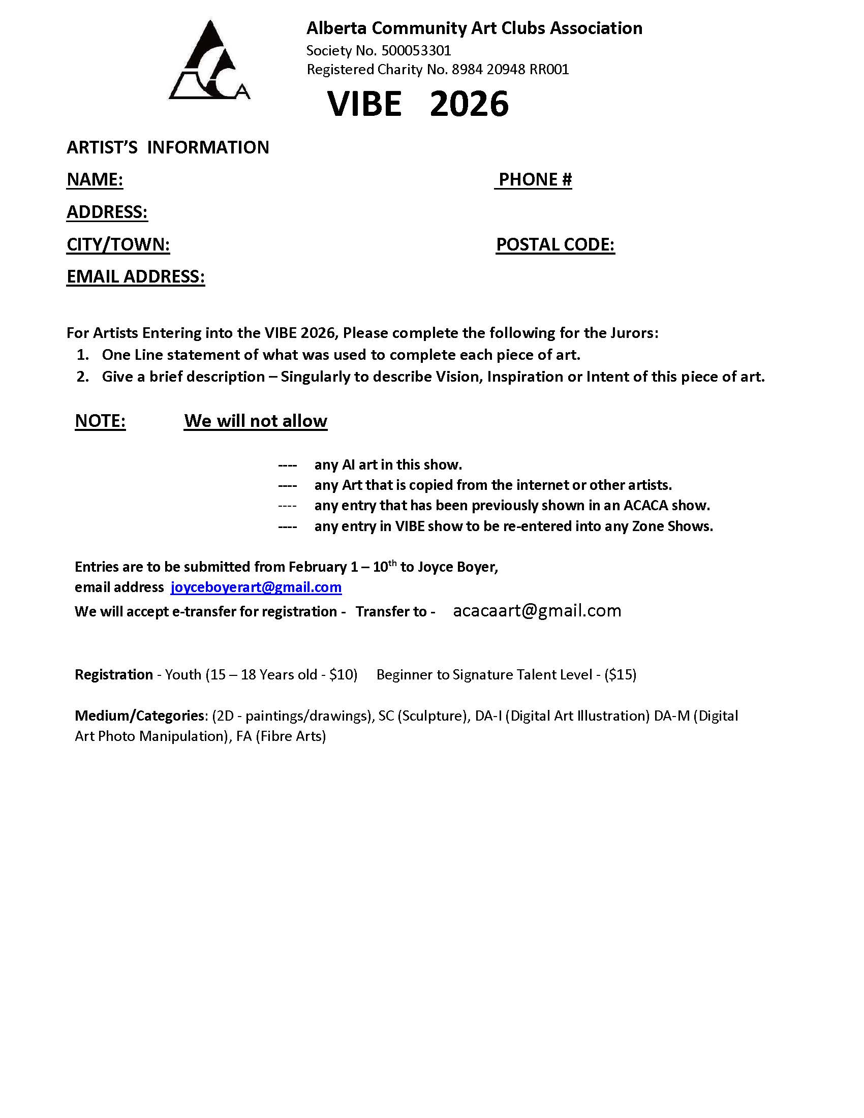 Vibe Show 2026 – Registration Forms | ACACA